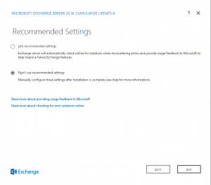 Install Exchange Server 2016 on Windows Server 2016 via GUI