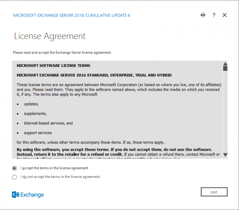 Install Exchange Server 2016 on Windows Server 2016 via GUI