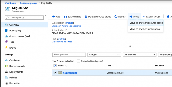 Moving Azure Resources to Another Subscription