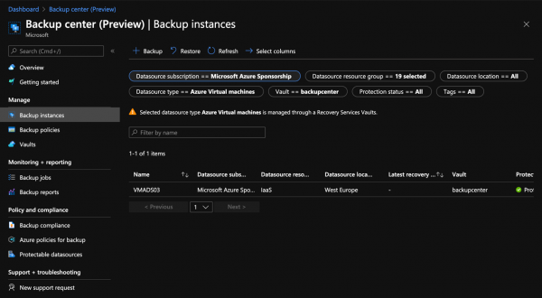 Azure Backup Center: Overview