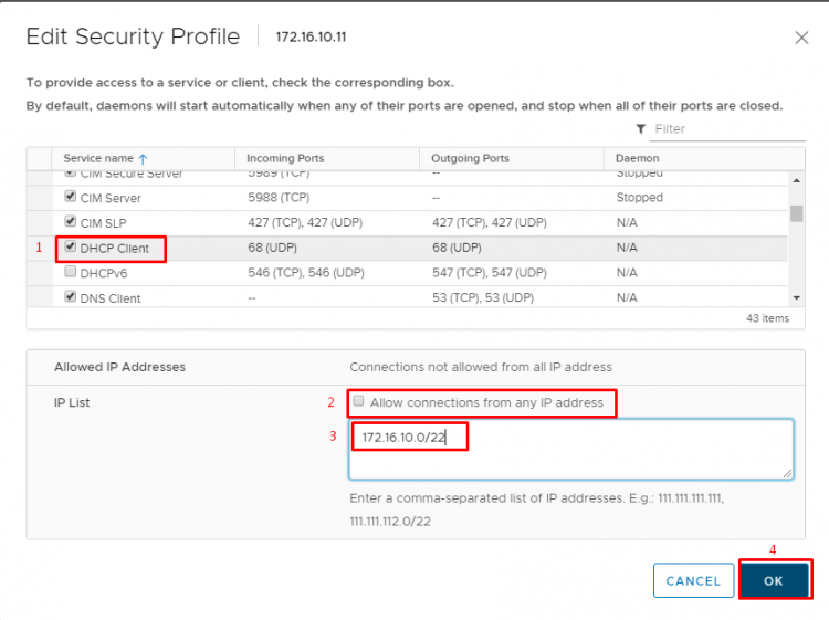 ESXi Firewall Rules Configuration