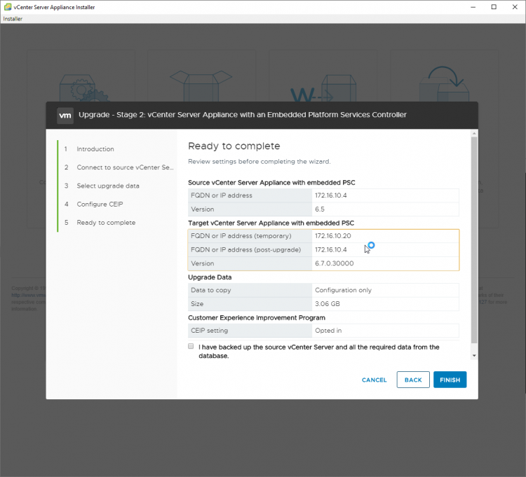 Upgrading VCSA 6.5 to 6.7u2