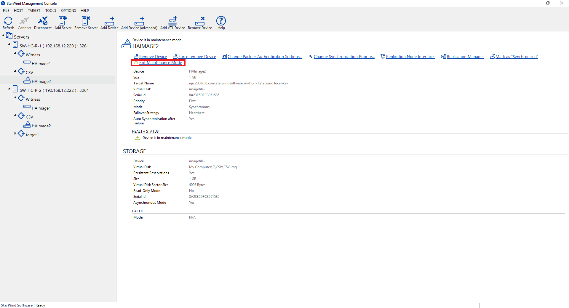 StarWind VSAN Help : Maintenance Mode